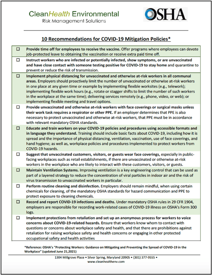 COVID-19 Mitigation Checklist | COVID-19 Mitigation