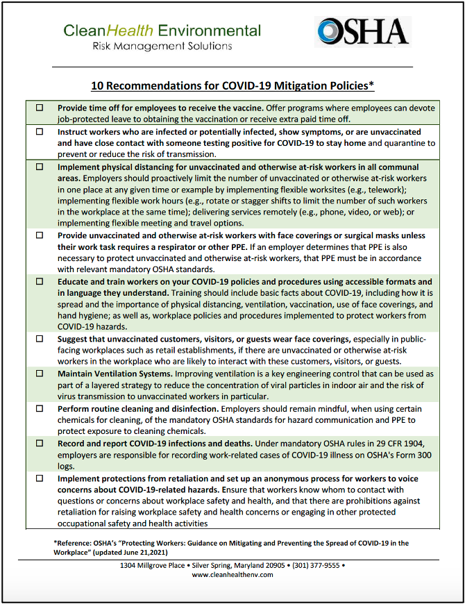 COVID-19 Mitigation Checklist | COVID-19 Mitigation